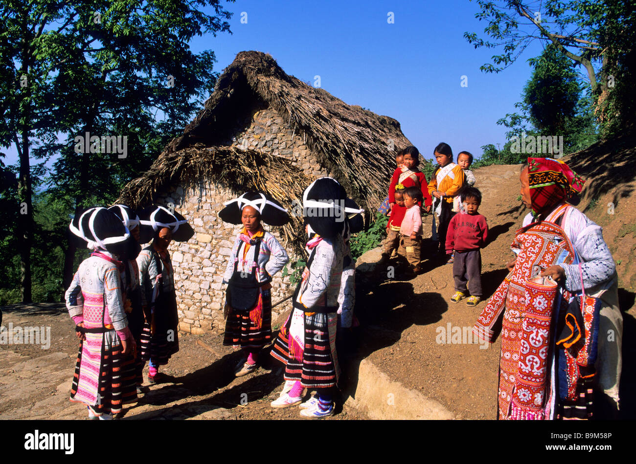 China, Guizhou province, Longhorn Miaos ethnic group women with ...
