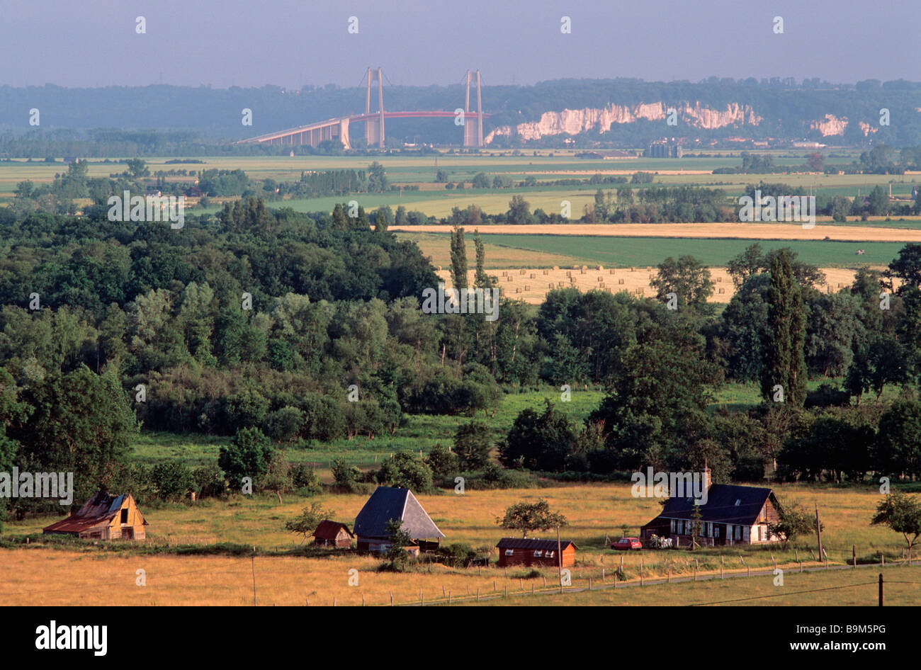 France, Eure, the Marais Vernier and the Tancarville Bridge in the ...