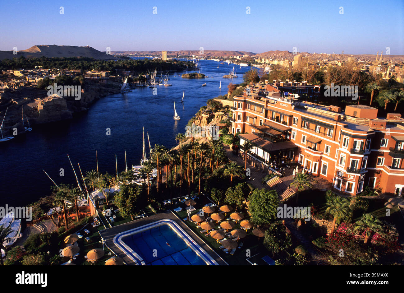 Egypt, Upper Egypt, Nubia, Aswan, Feluccas on the Nile river and Old ...