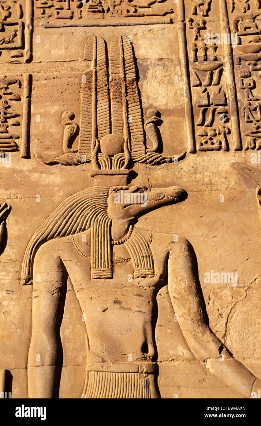 Egypt, Upper Egypt, Kom Ombo, Sobek Temple, bas-relief representing the ...