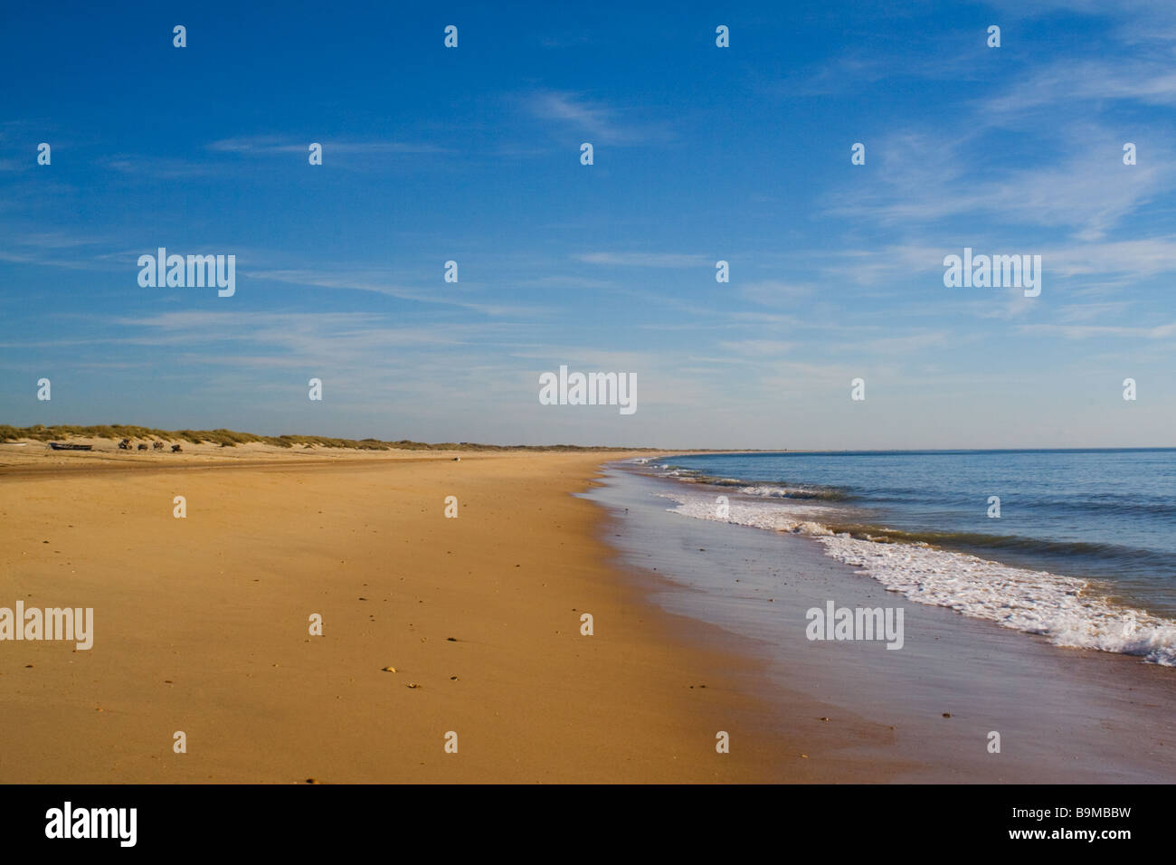 Empty beach in Doñana south of spain in andalusia. It's low tide Stock ...