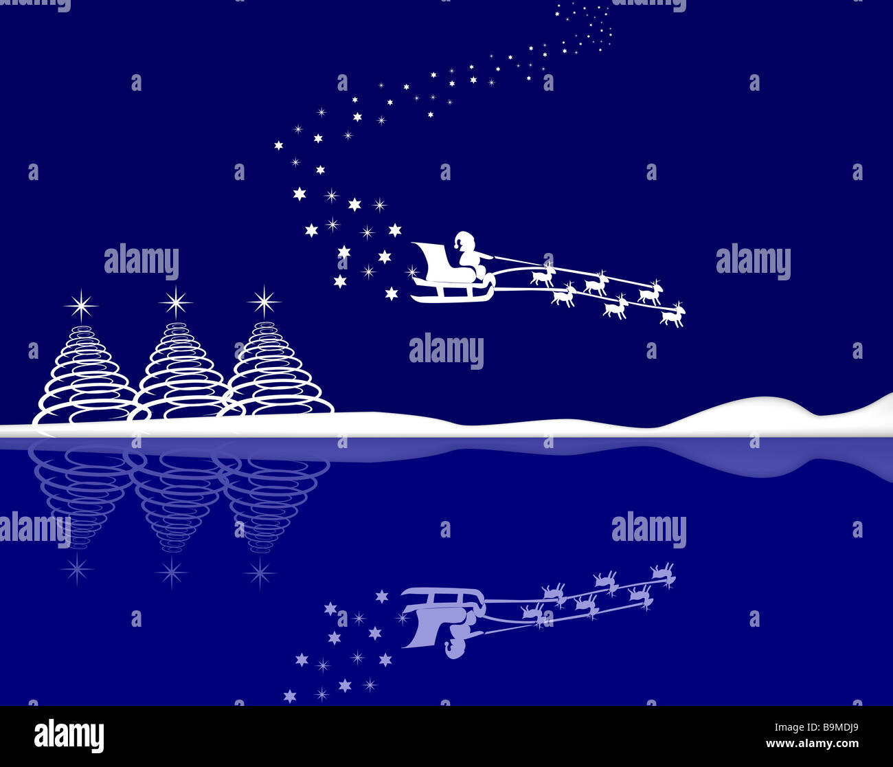 santas sleigh flying over a frozen lake Stock Photo - Alamy