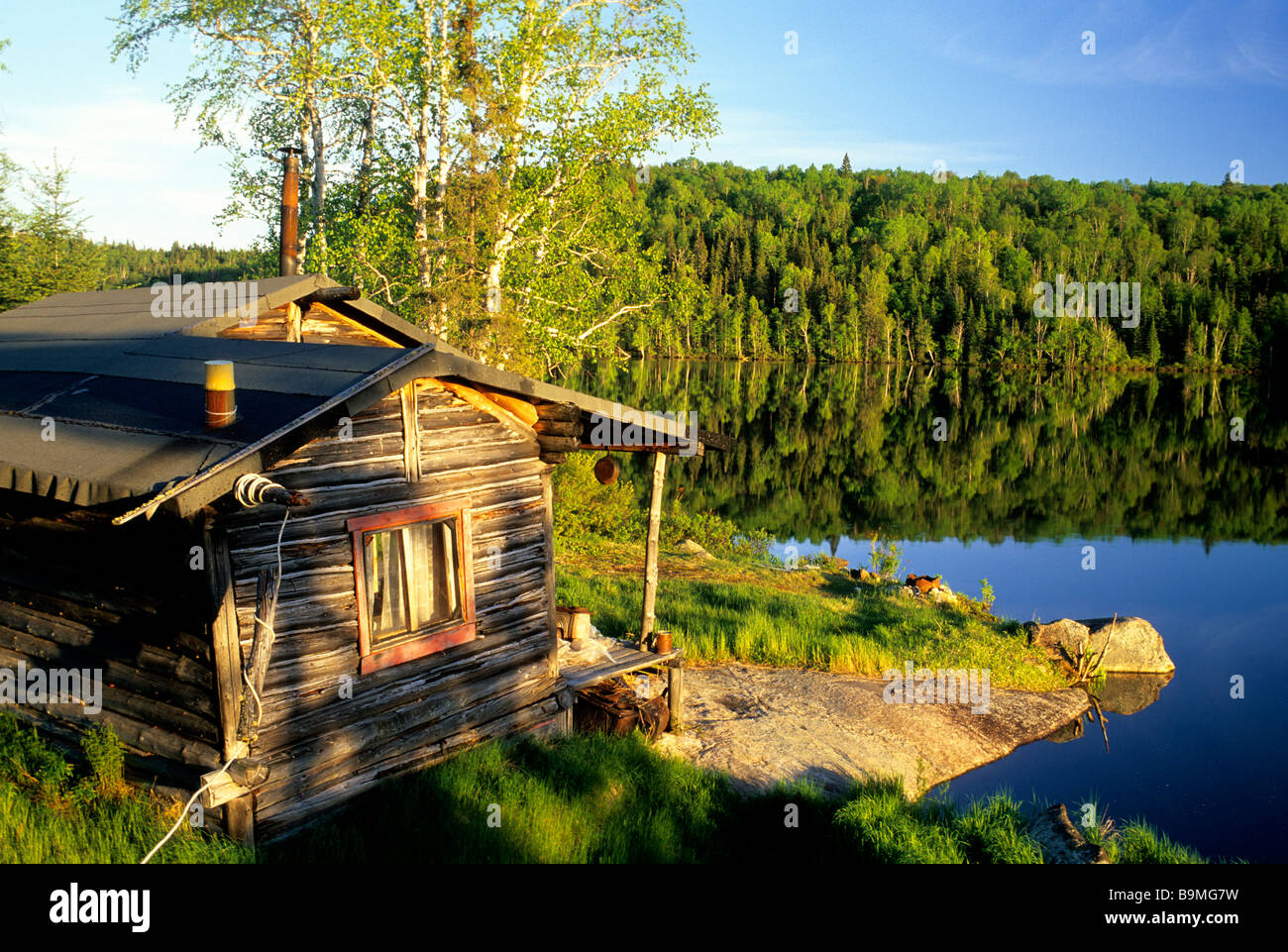 Canada, Quebec Province, Haute Mauricie Region, La Tuque, wooden hut on ...