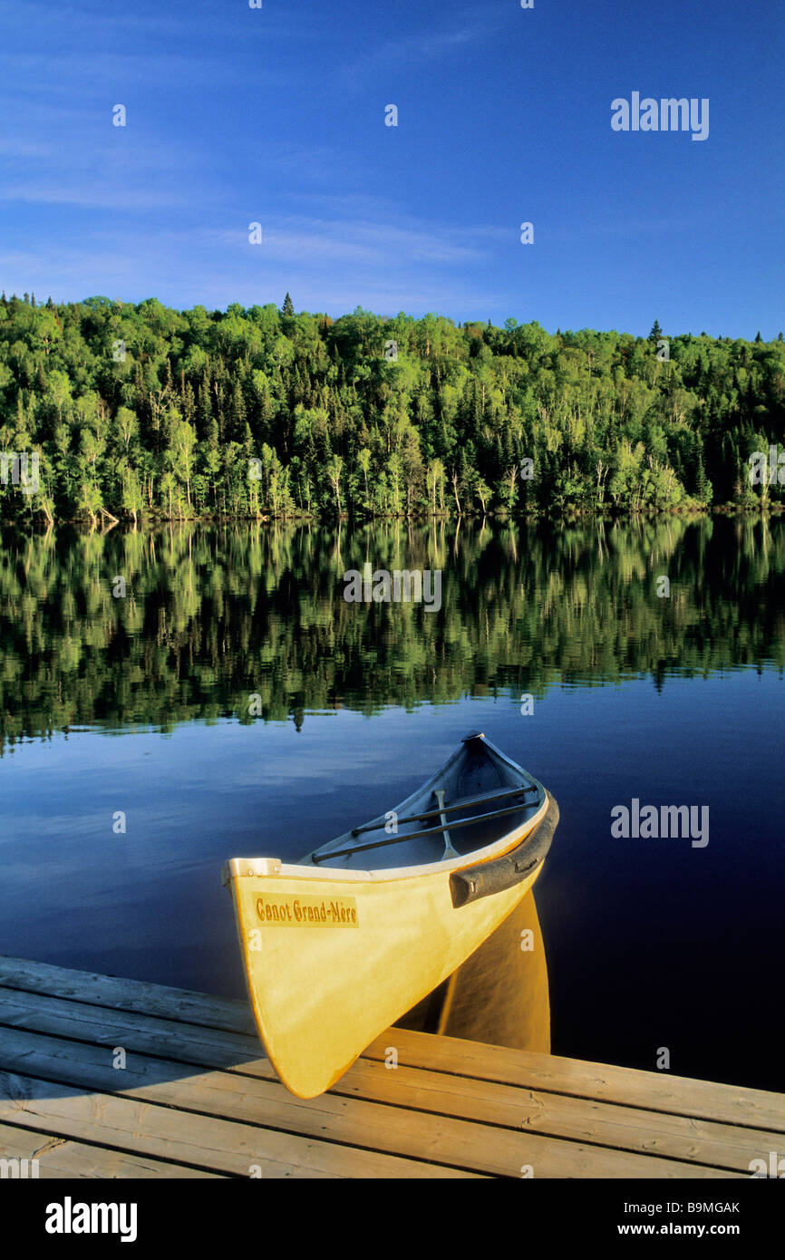 Canada, Quebec Province, Haute Mauricie Region, La Tuque, dinghy on the ...