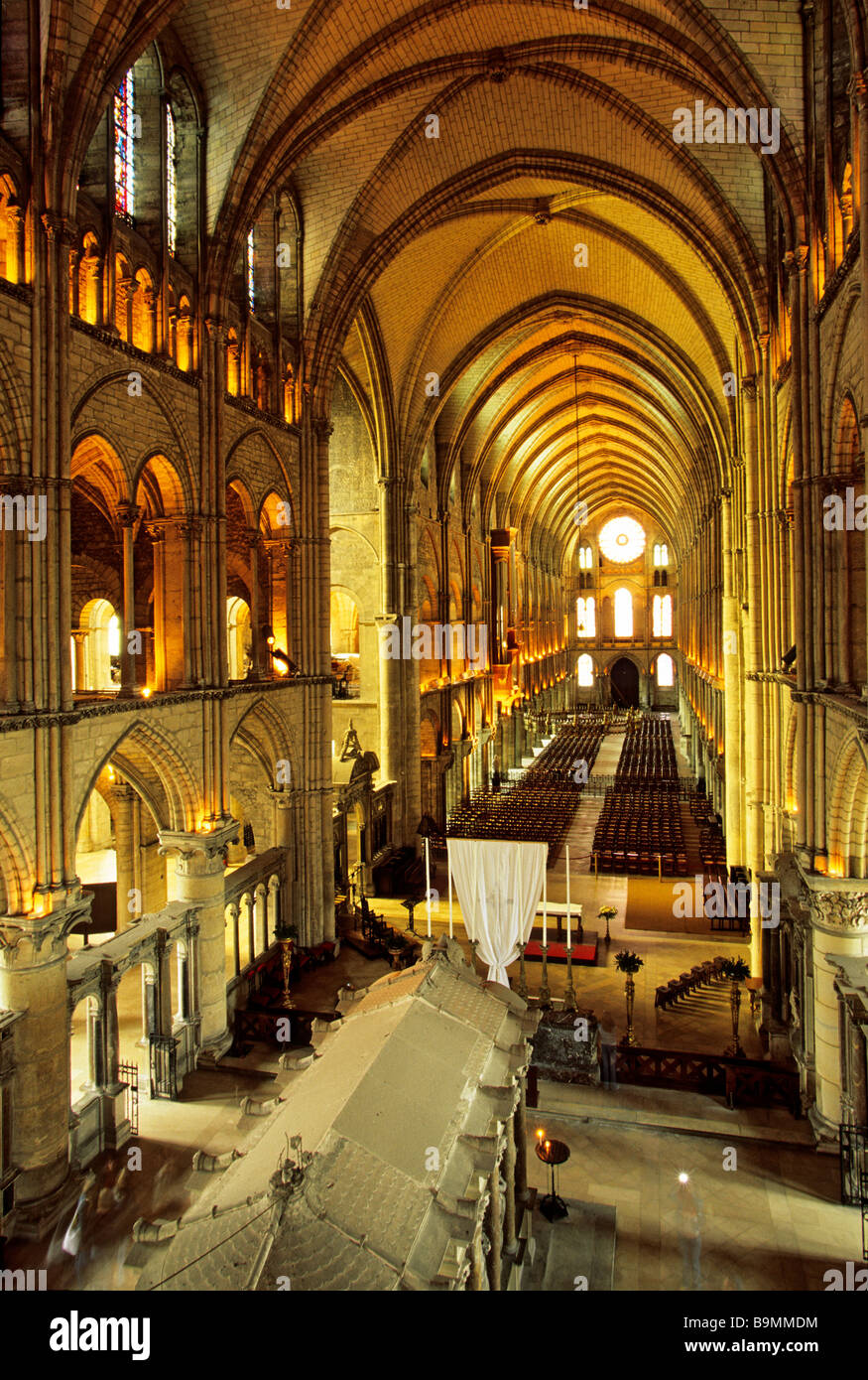 France, Marne, Reims, Saint Remy Basilica, Romanesque nave Stock Photo ...