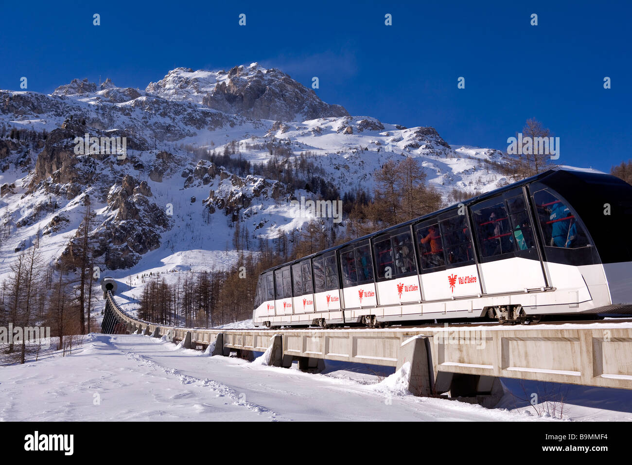 France, Savoie, Val d'Isere, the Funival and the Rock of Bellevarde ...