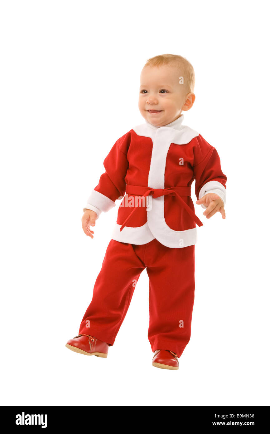 little boy dressed as Santa Claus on a white background Stock Photo - Alamy
