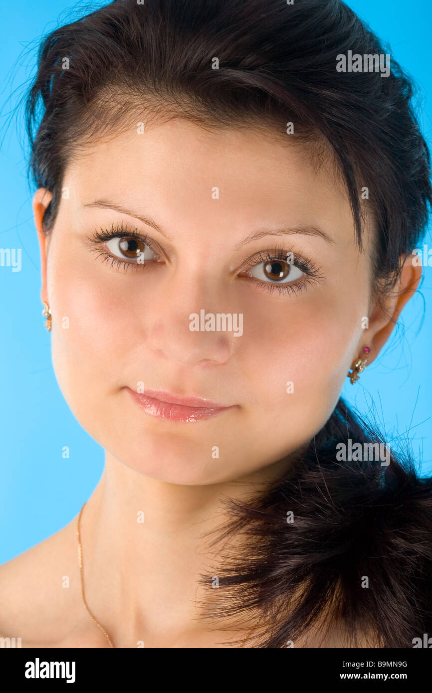 the portrait of brunette woman with wide open eyes Stock Photo - Alamy