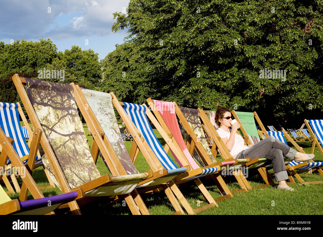 United Kingdom, London, Saint James Park, deck chairs patterns created ...
