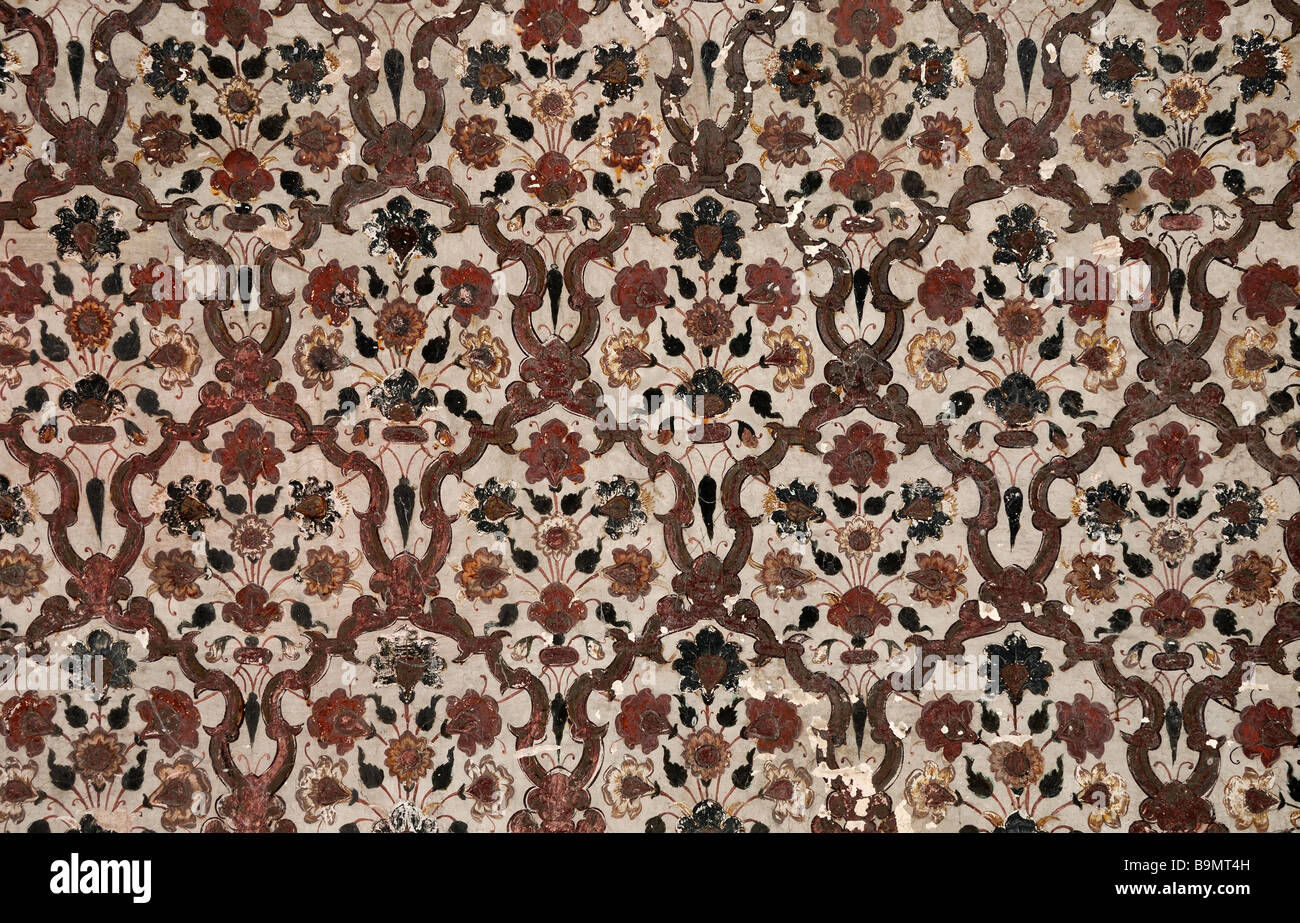 Bright and vibrant mural paintings of repeating patterns of flowers in ...