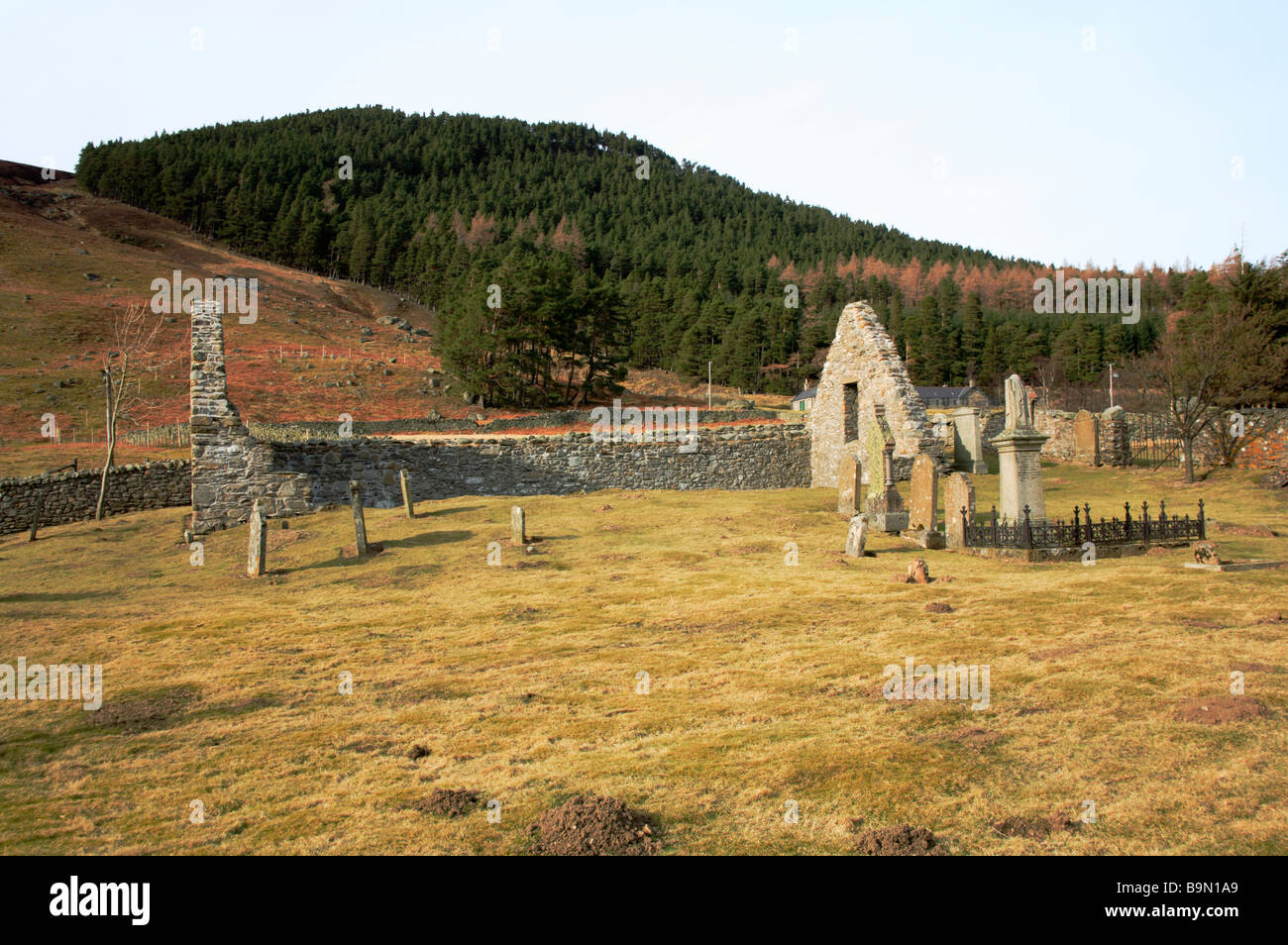 Lochlee Churchyard and ruined church by the shores of Loch Lee, Glen ...