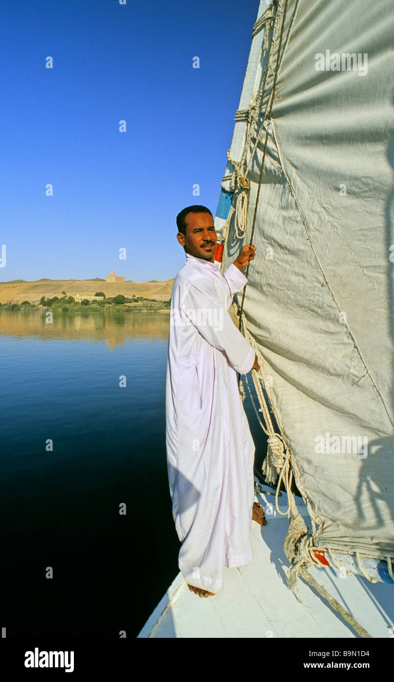 Egypt, Upper Egypt, Aswan, felucca on Nile River Stock Photo - Alamy