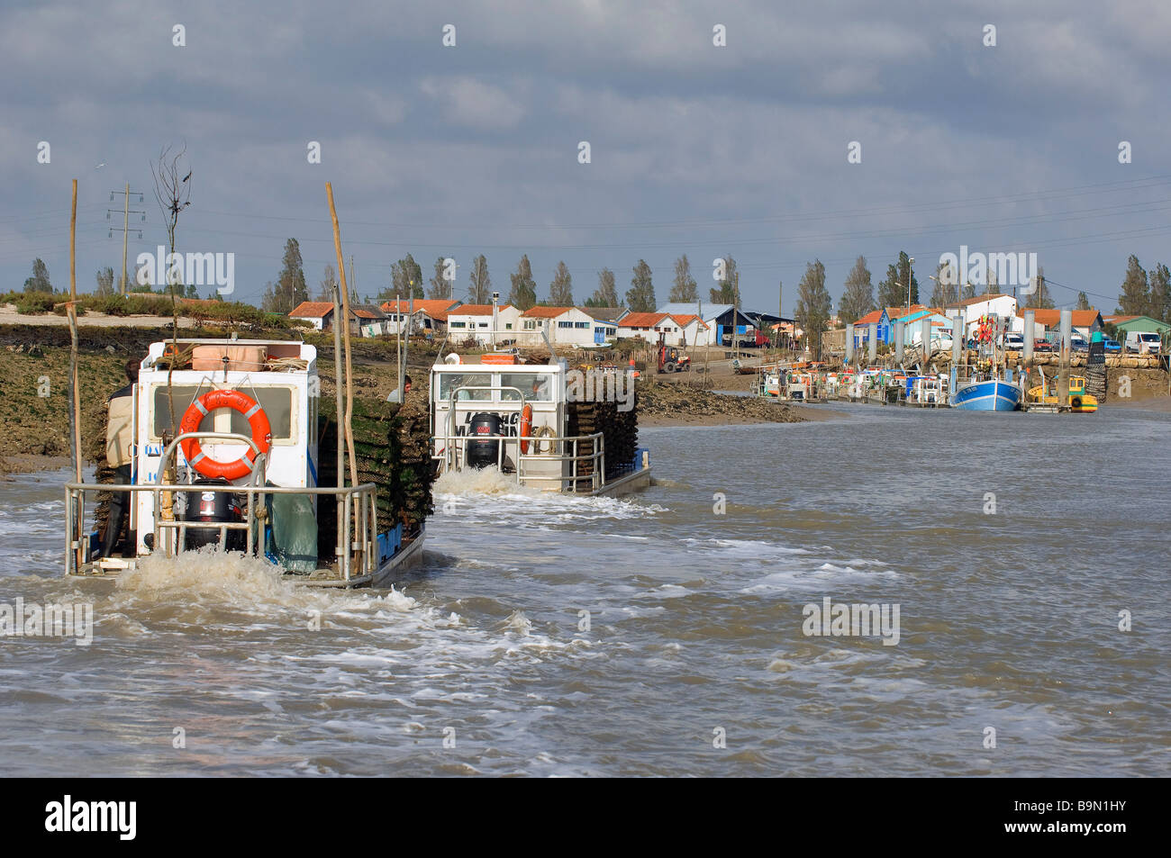 France, Charente Maritime, Ile d'Oleron, the chenal d'Ors, a barge in ...