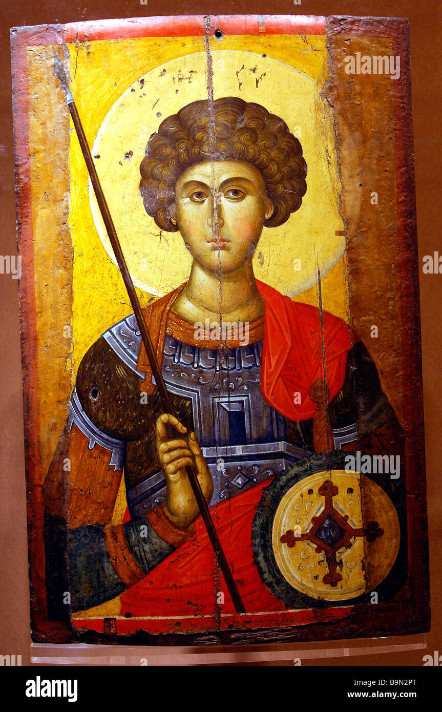 Greece, Attica, Athens, Byzantine museum, Saint George icon (14th ...