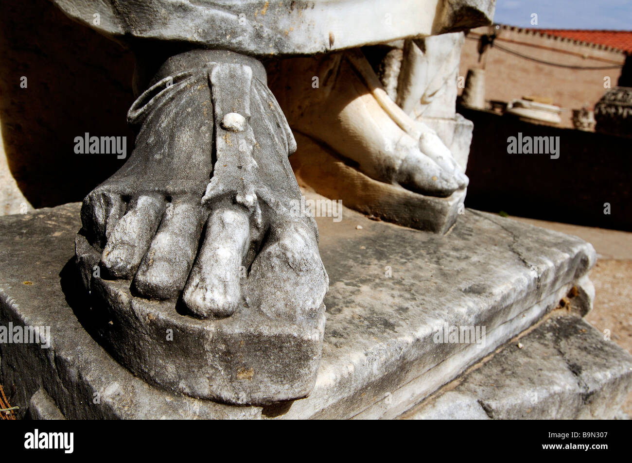 Greece, Peloponnese, Corinth, archaeological museum, foot of a statue ...