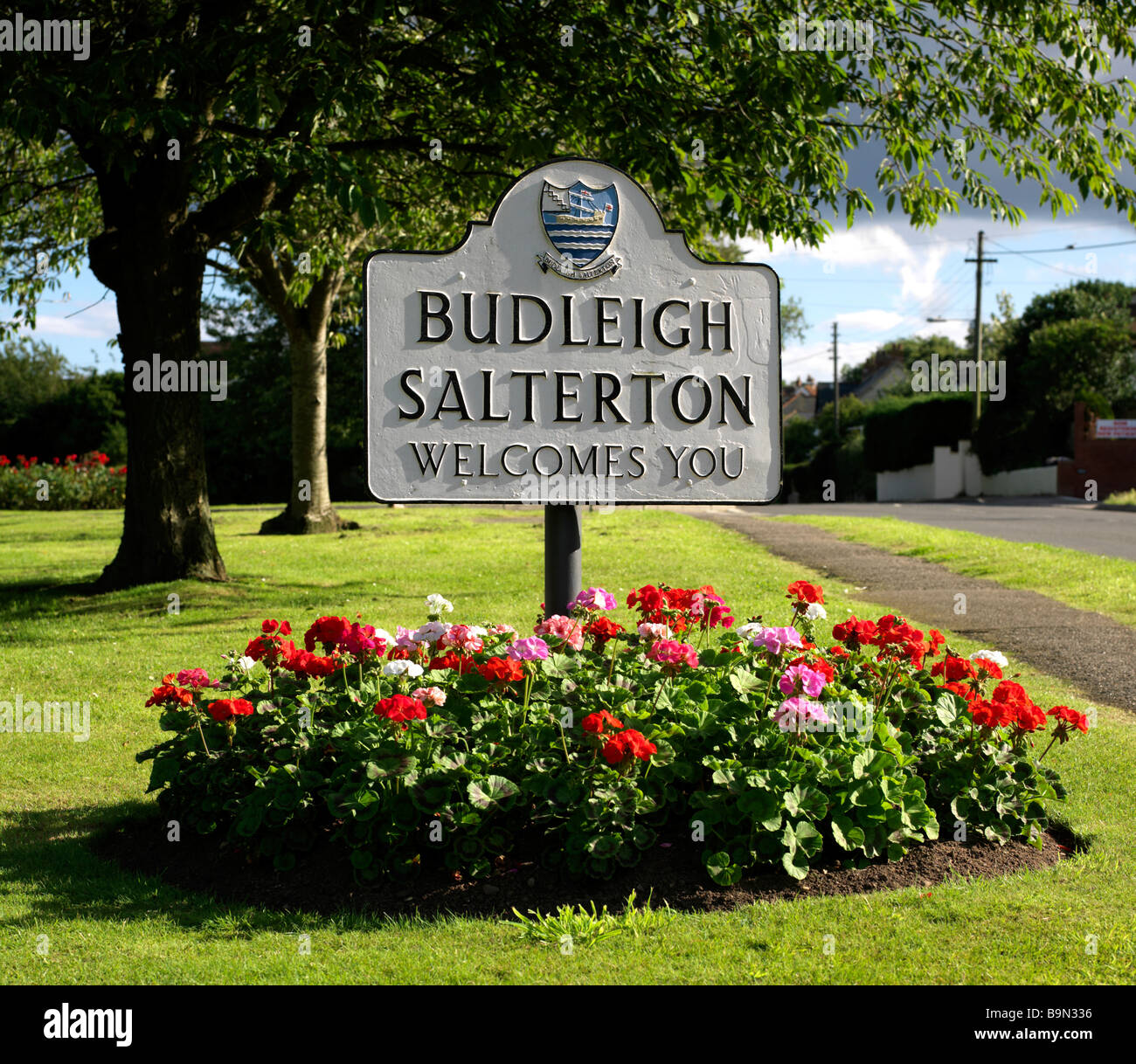 Town Welcome Sign at Budleigh Salterton Devon Stock Photo - Alamy