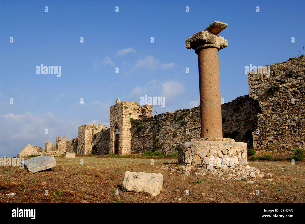 Greece, Peloponnese, Methoni, citadel, esplanade's column Stock Photo ...