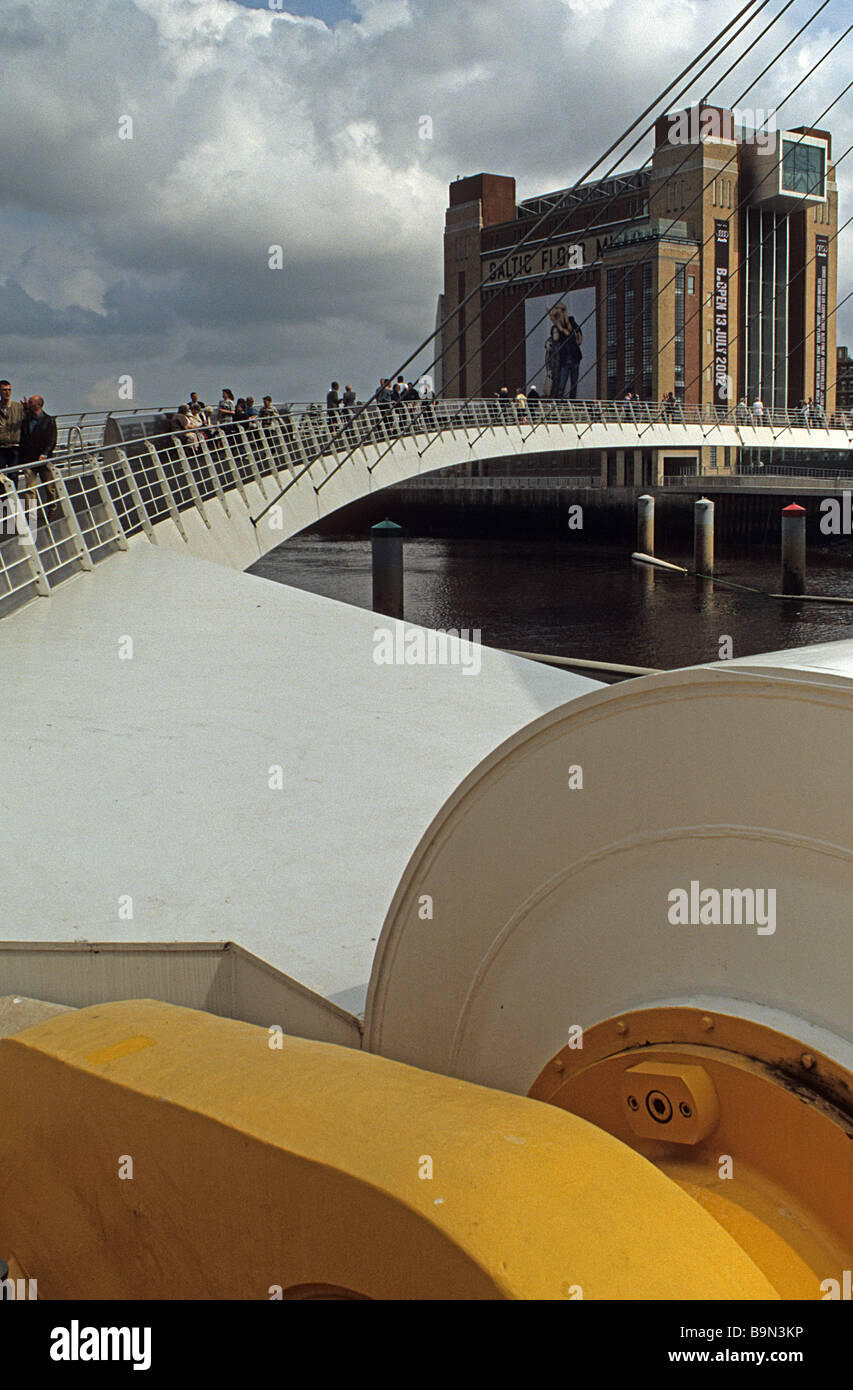 Gateshead, Baltic Arts Centre seen through the Millennium bridge, with ...