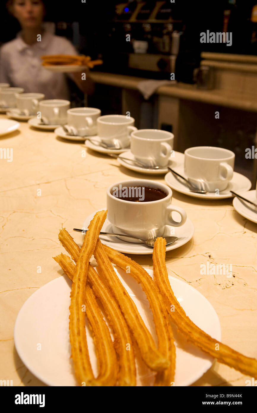 Spain, Madrid, San Gines Cafe, churros and chocolate Stock Photo - Alamy