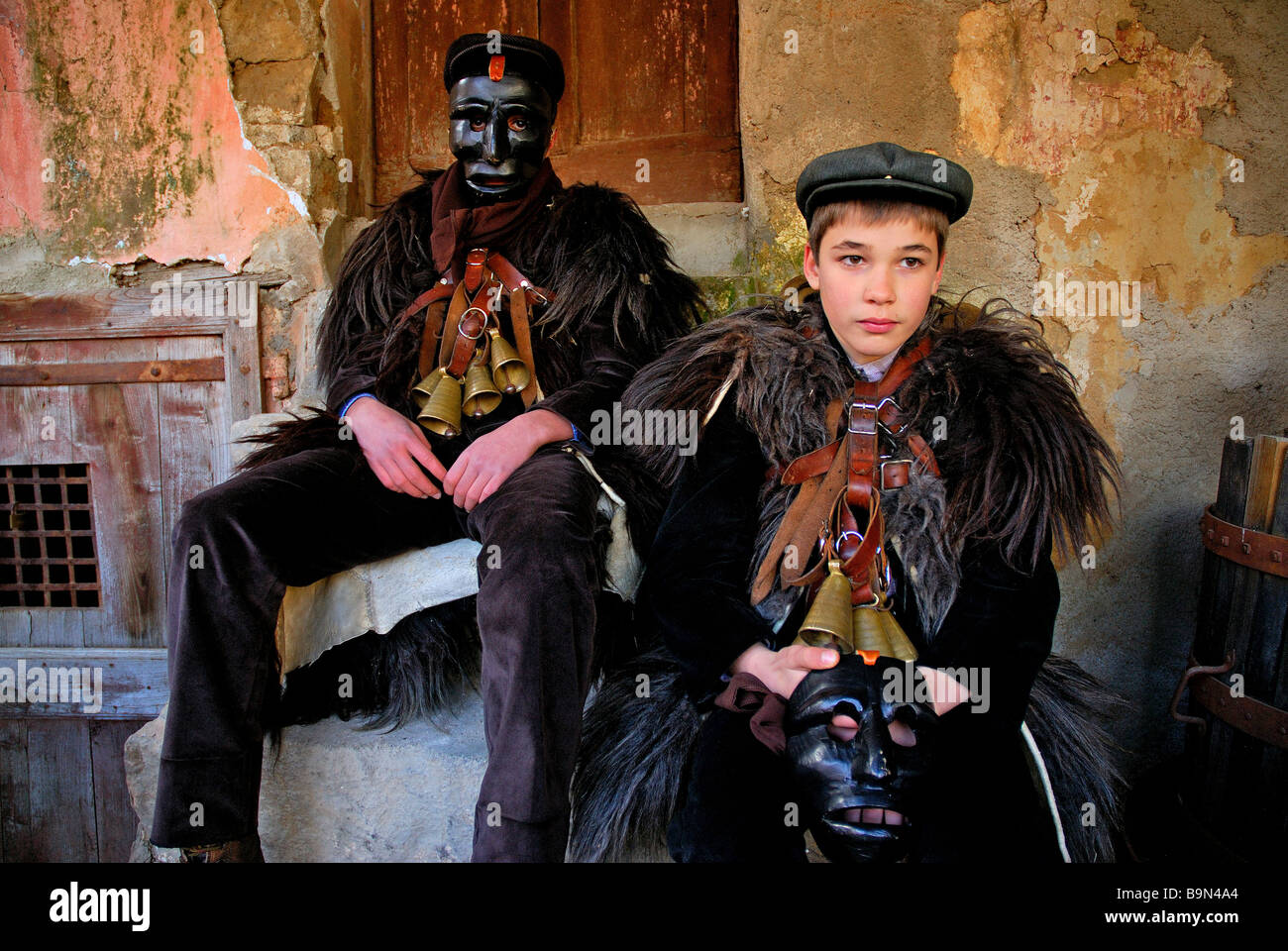 Italy, Sardinia, Nuoro Province, Mamoiada, carnival with Mamuthones ...