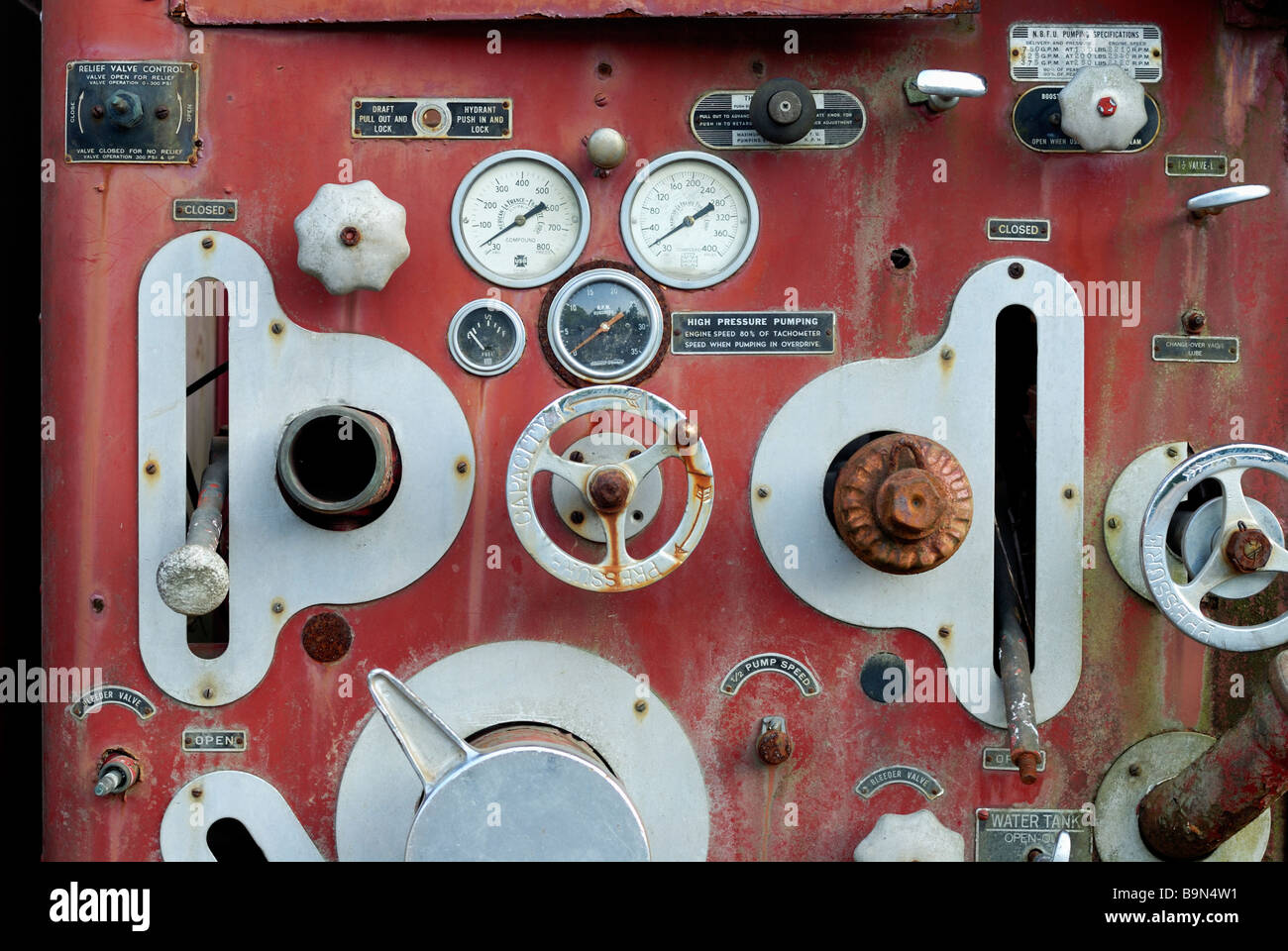 Side Control panel of an old abandonded Fire Engine Stock Photo - Alamy