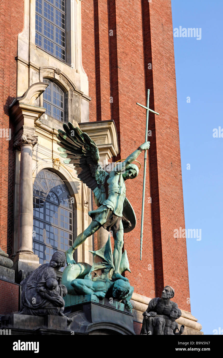 Sculpture of St. Michael at St. Michael's Church in Hamburg, Germany ...