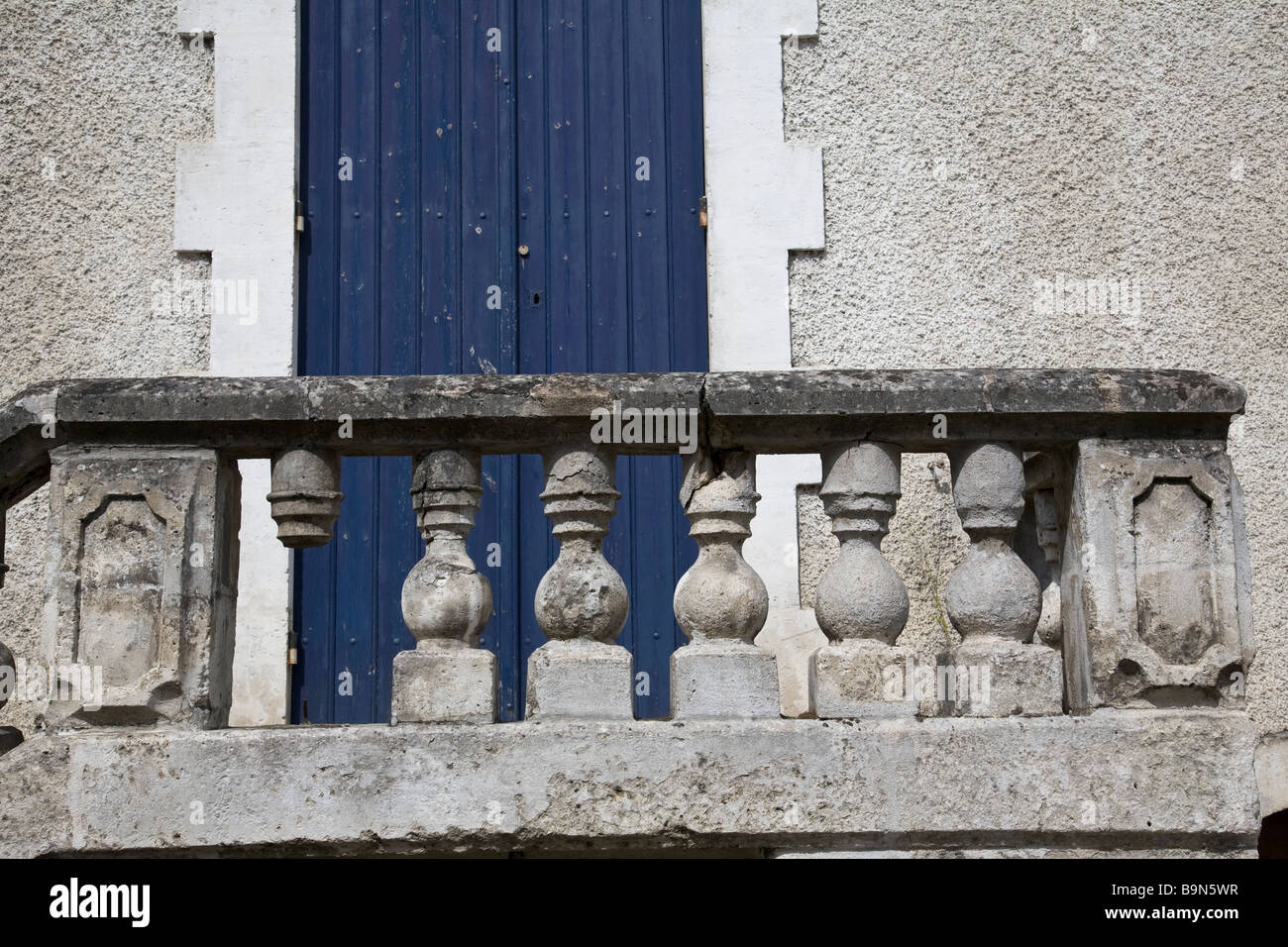 An old broken stone balcony on a house in the Dordogne, France Stock ...