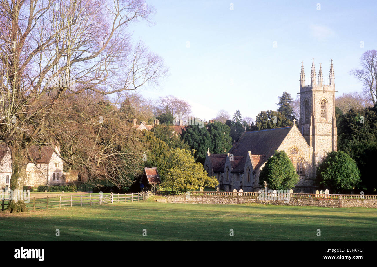 Chawton Church and parkland Hampshire traditional English village green ...