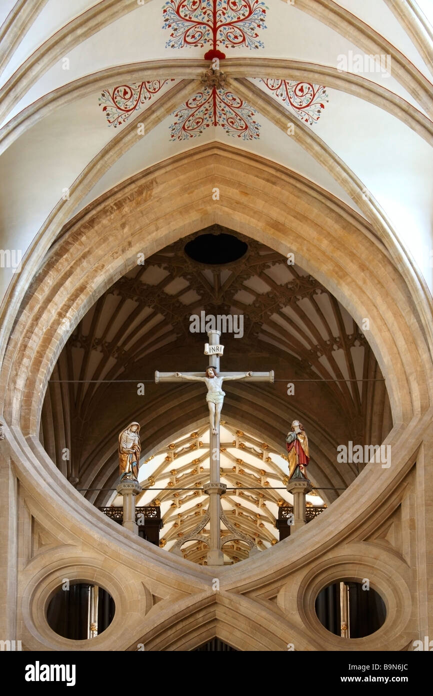 Interior of the medieval Cathedral in the city of Wells in the South ...