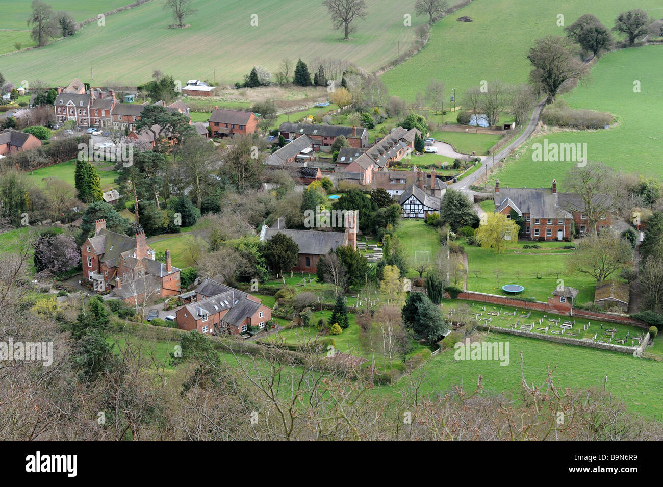 Aerial view of the village of Grinshill in North Shropshire England Uk ...