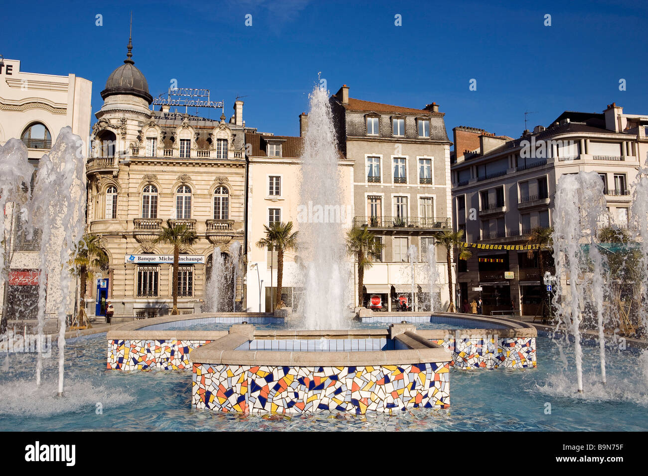 France, Pyrenees Atlantiques, Pau, Place Clemenceau rehabilitated, pool ...
