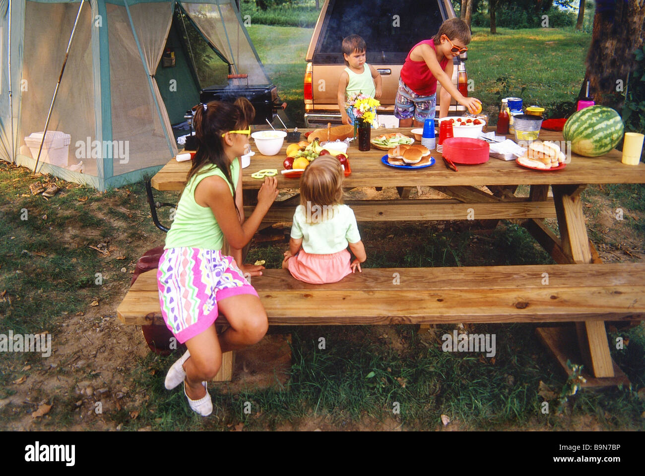 Picnic Time food, picnic, camp, children, family, playmates Stock Photo ...