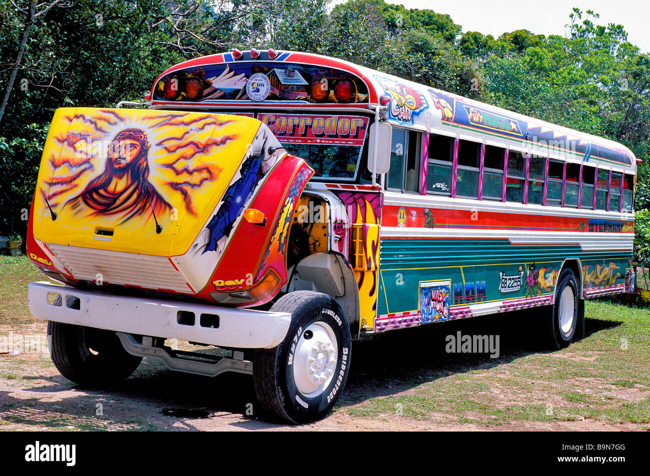 Panama, Colón Province, Colón city, Red Devil bus station Stock Photo ...