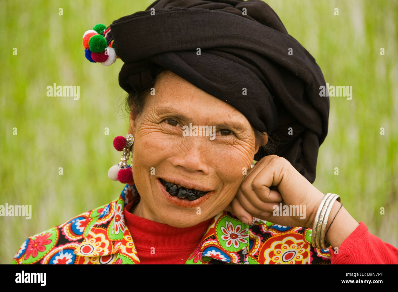 the black teeth of a Black Lu hilltribe woman in Tam Duong Vietnam ...