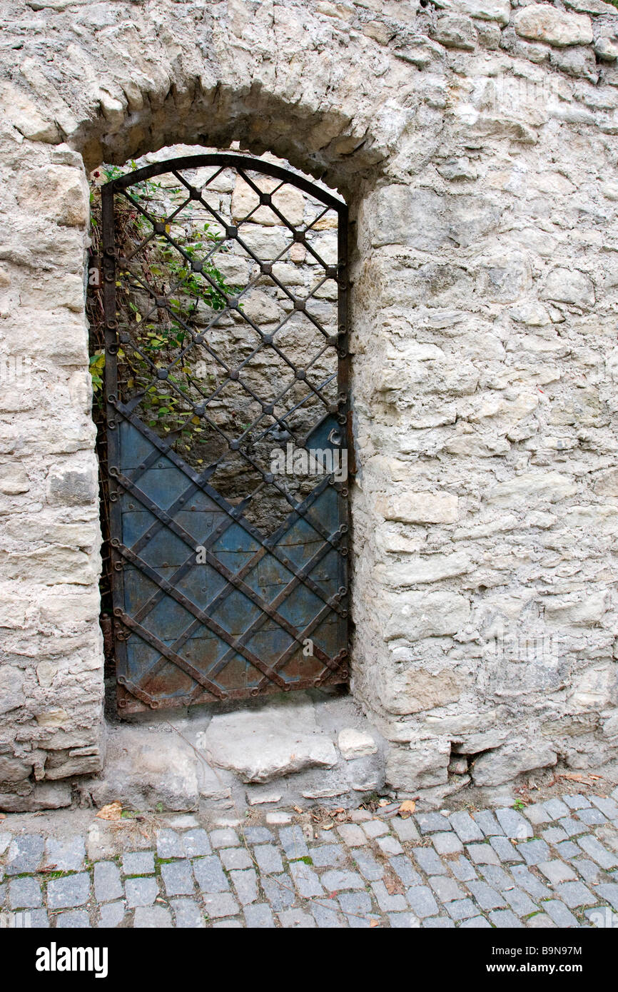 Old forged wicket gate on Ruthardka street, Khutna Hora, Czech republic ...
