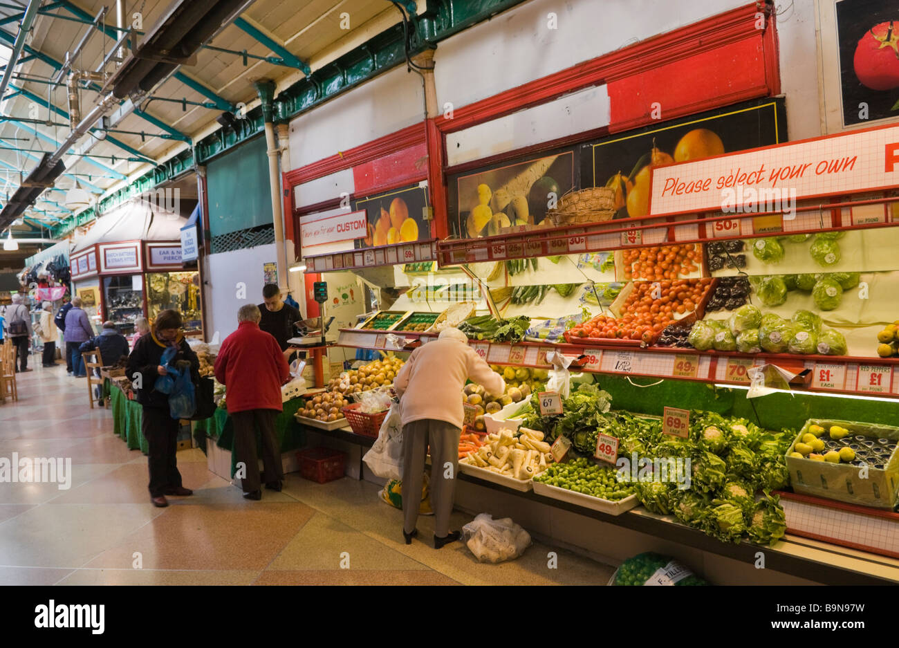 Fruit and veg stall at Indoor Market Newport South Wales UK Stock Photo ...