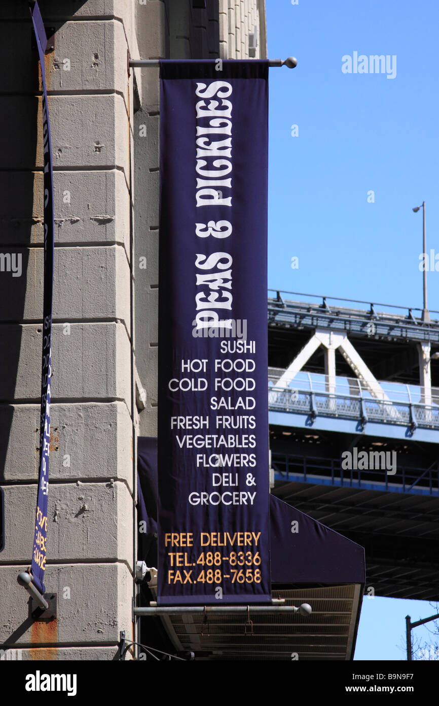 Food market store banner, DUMBO district, Brooklyn, New York City, USA ...