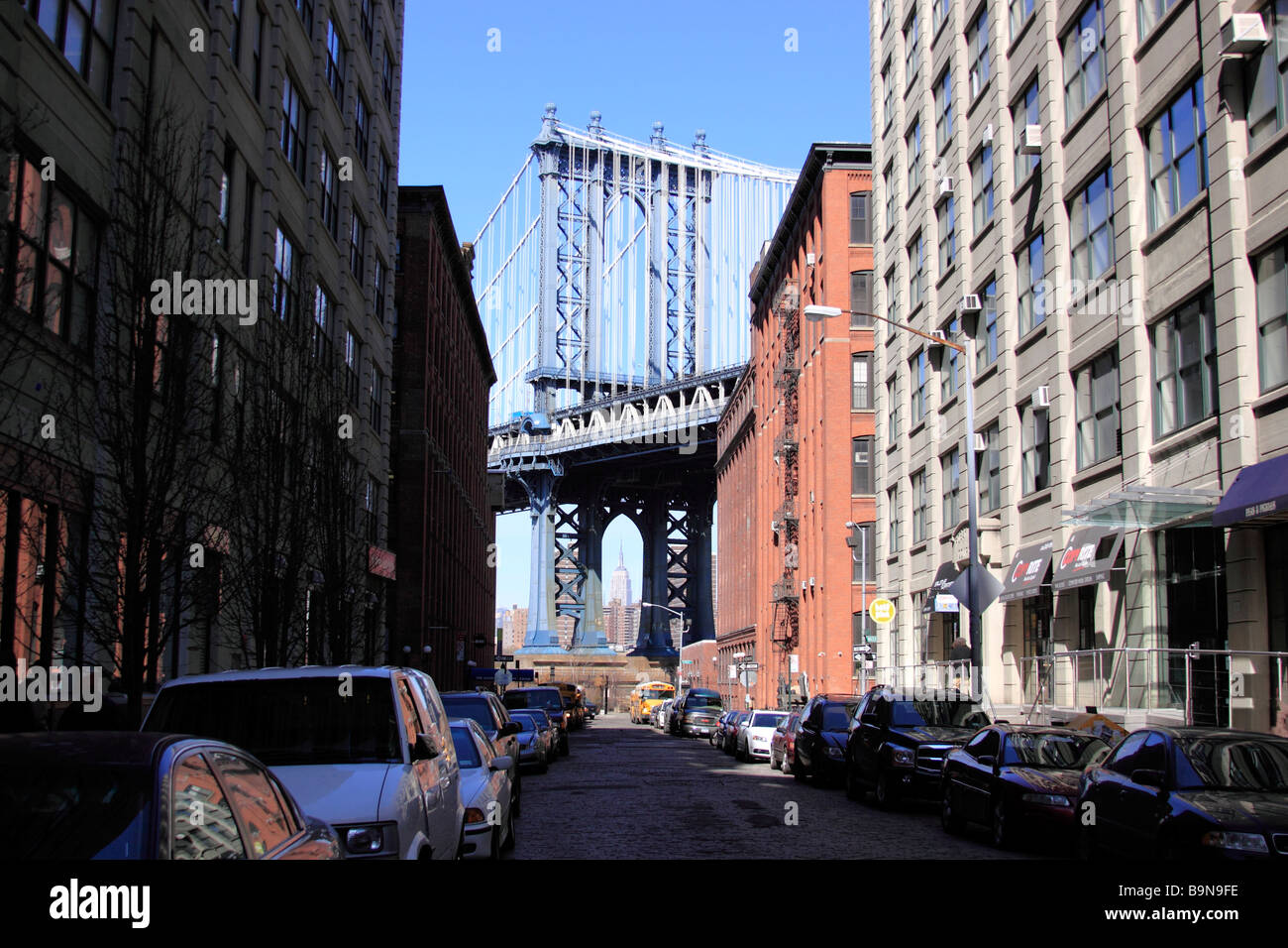 Brooklyn side of the Manhattan Bridge, viewed from the DUMBO district ...