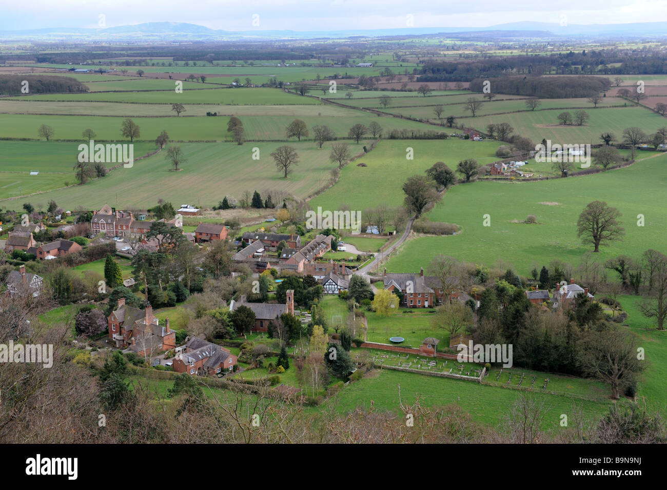 Aerial view of the village of Grinshill in North Shropshire England Uk ...
