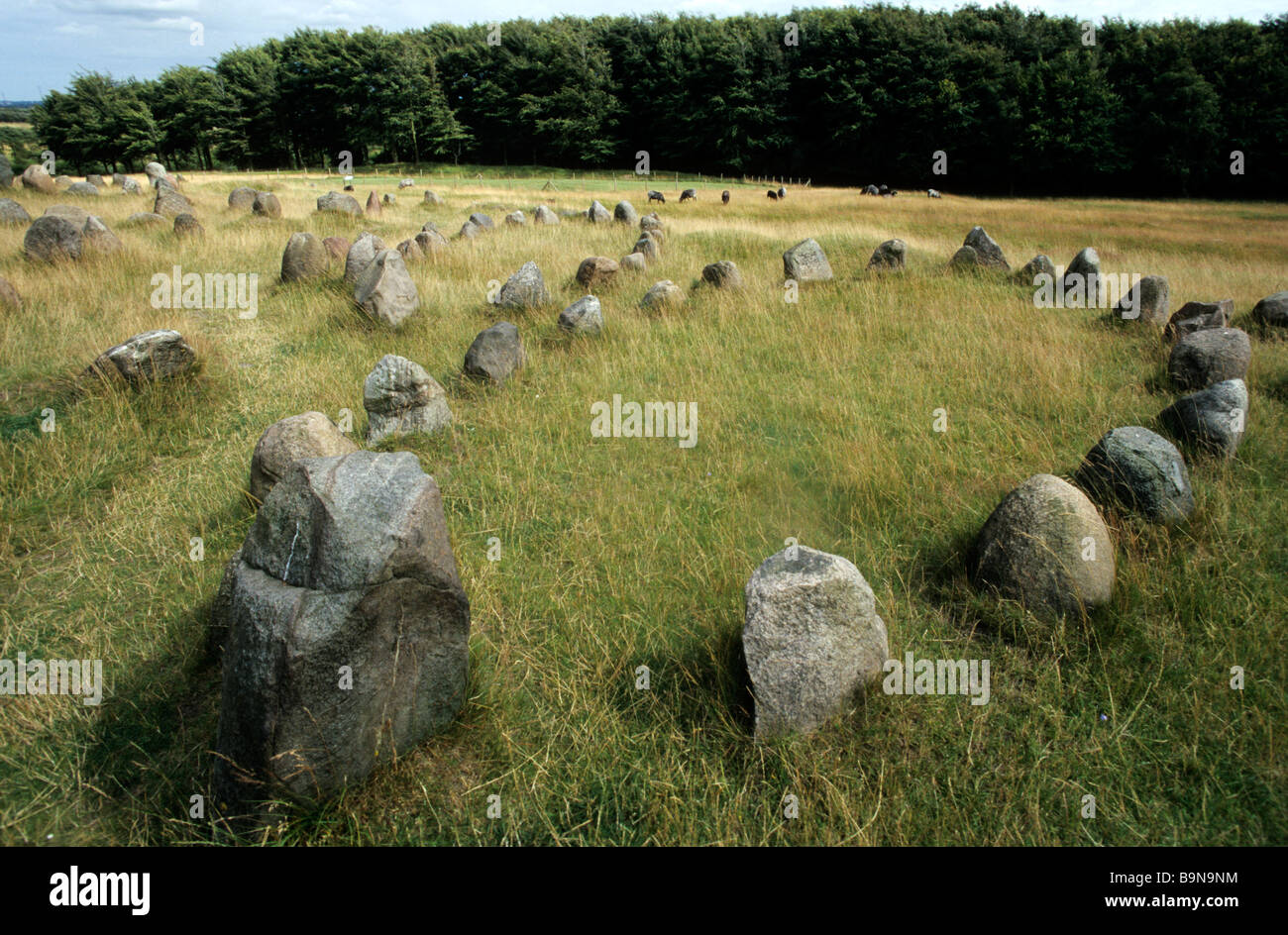 Denmark, Jutland, Lindholm Hoje Necropolis, Viking tombs drakkar shaped ...