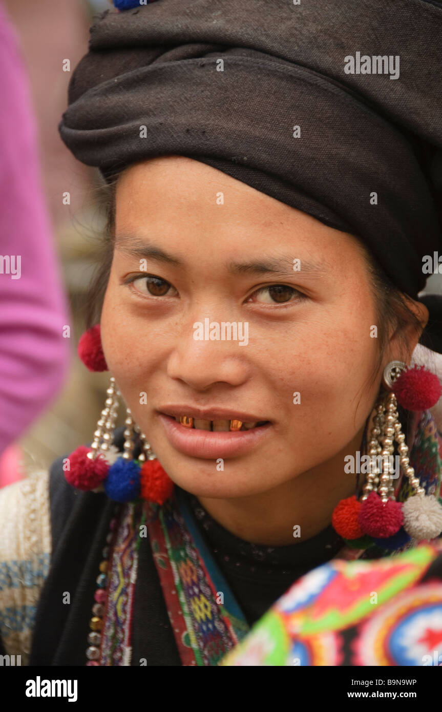 Portrait of a Black Lu hilltribe woman in Tam Duong Vietnam Stock Photo ...