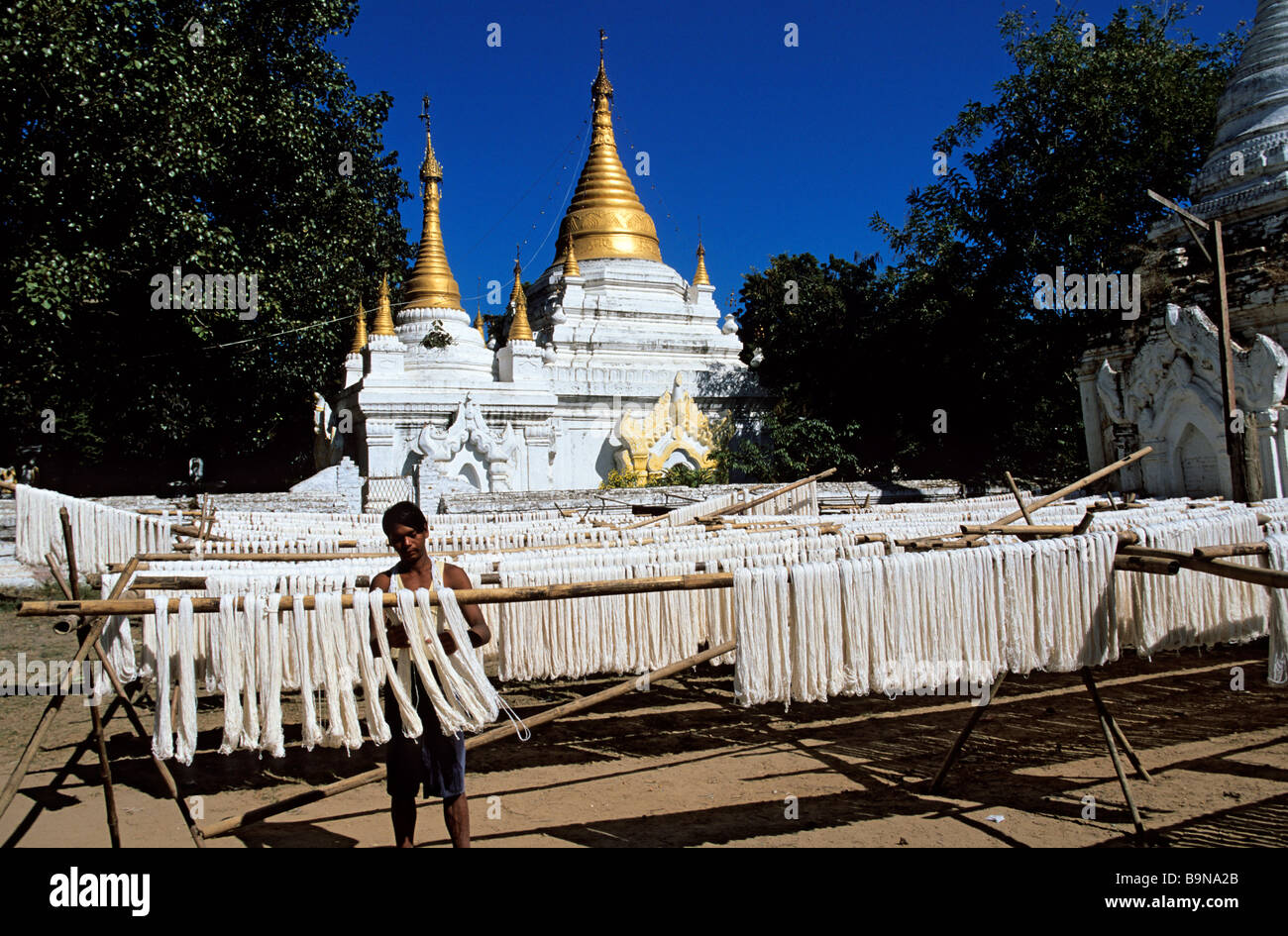 Myanmar (Burma), drying cotton hanks Stock Photo - Alamy