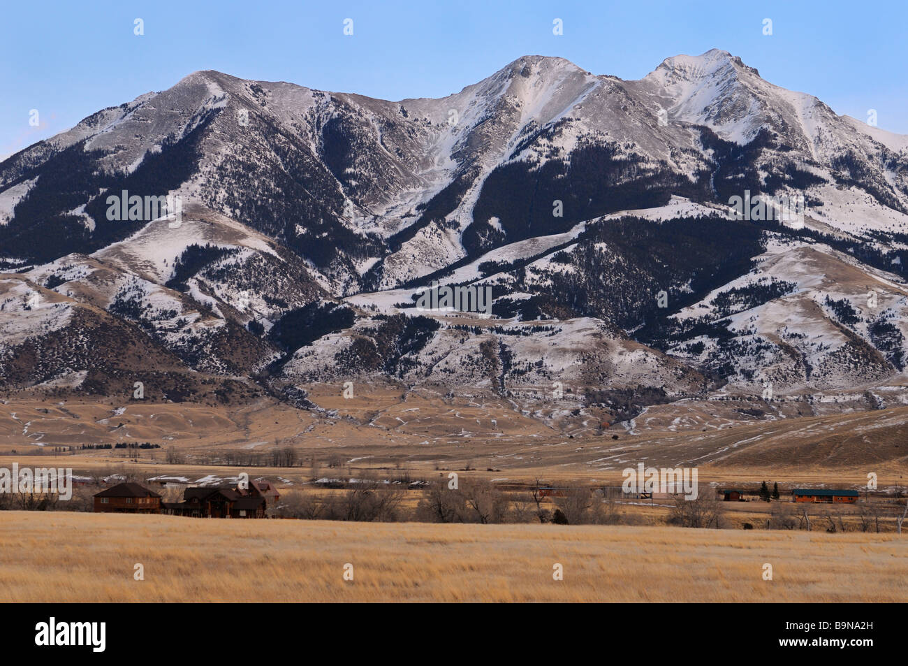 Homestead on the Yellowstone River with Dome Mountain at sunset ...