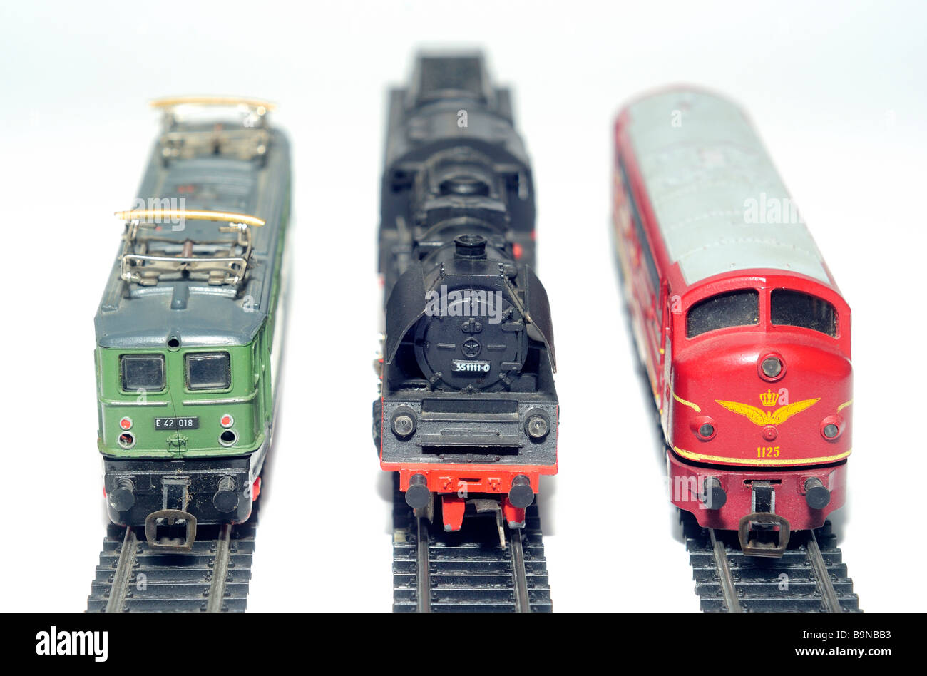 Steam, electric and diesel locomotives engine and tracks model railway ...