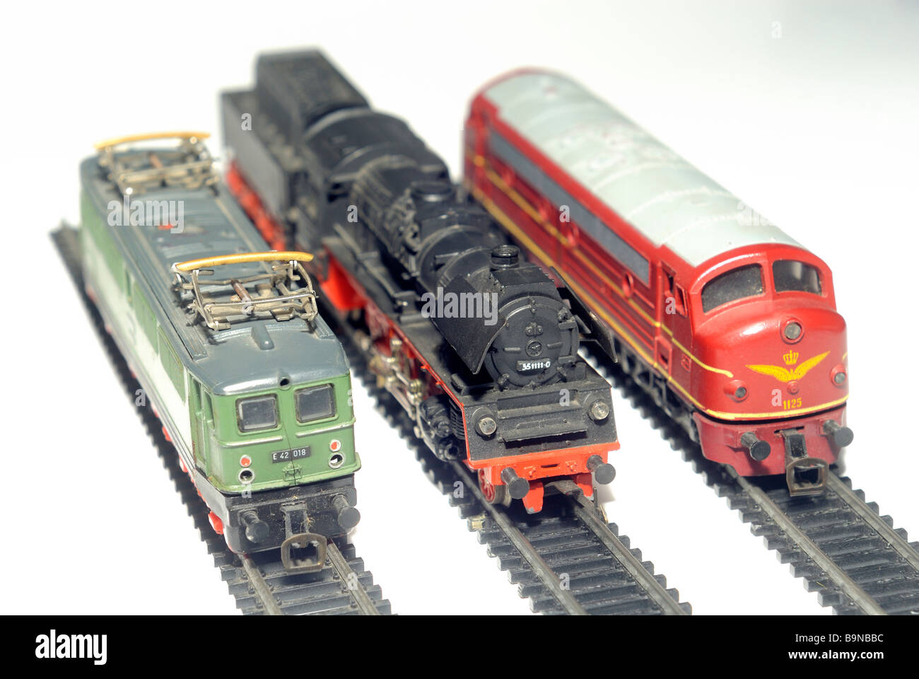 Steam, electric and diesel locomotives engine and tracks model railway ...