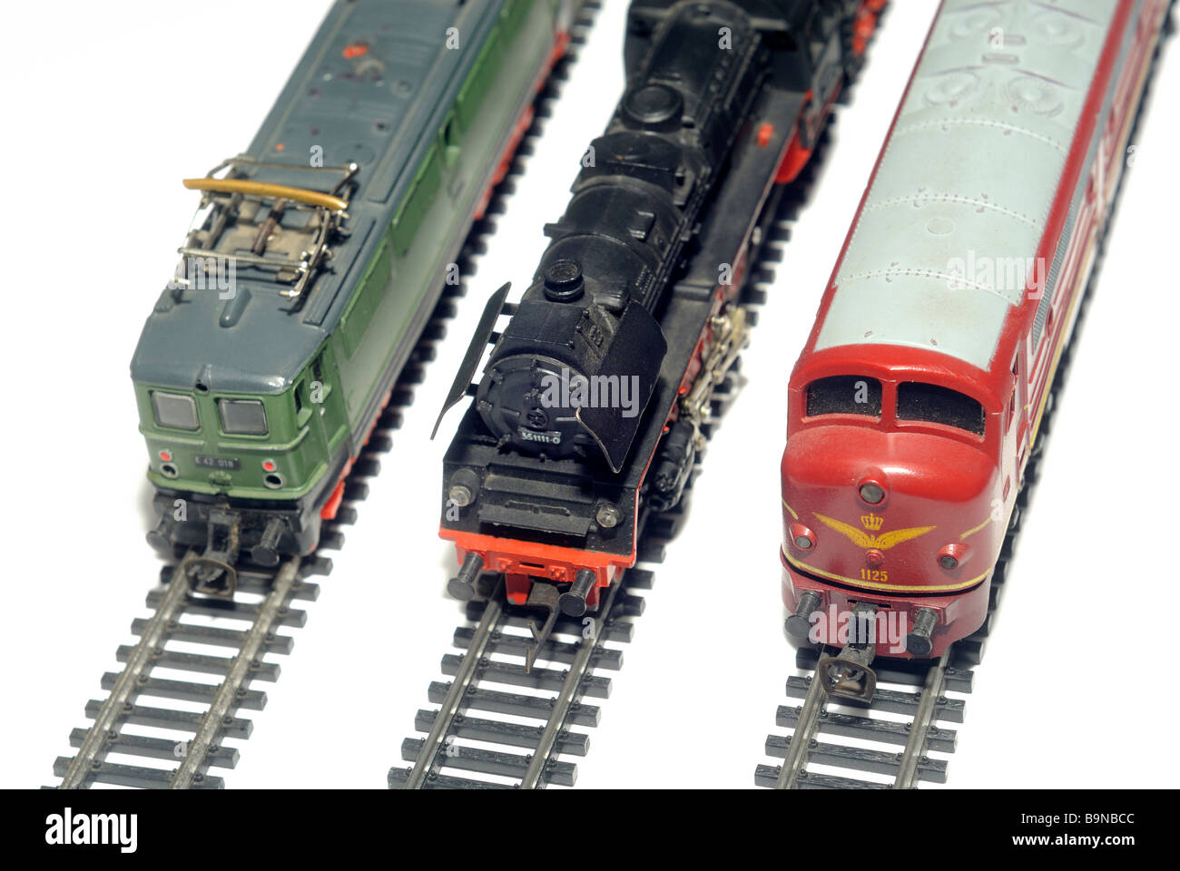 Steam, electric and diesel locomotives engine and tracks model railway ...