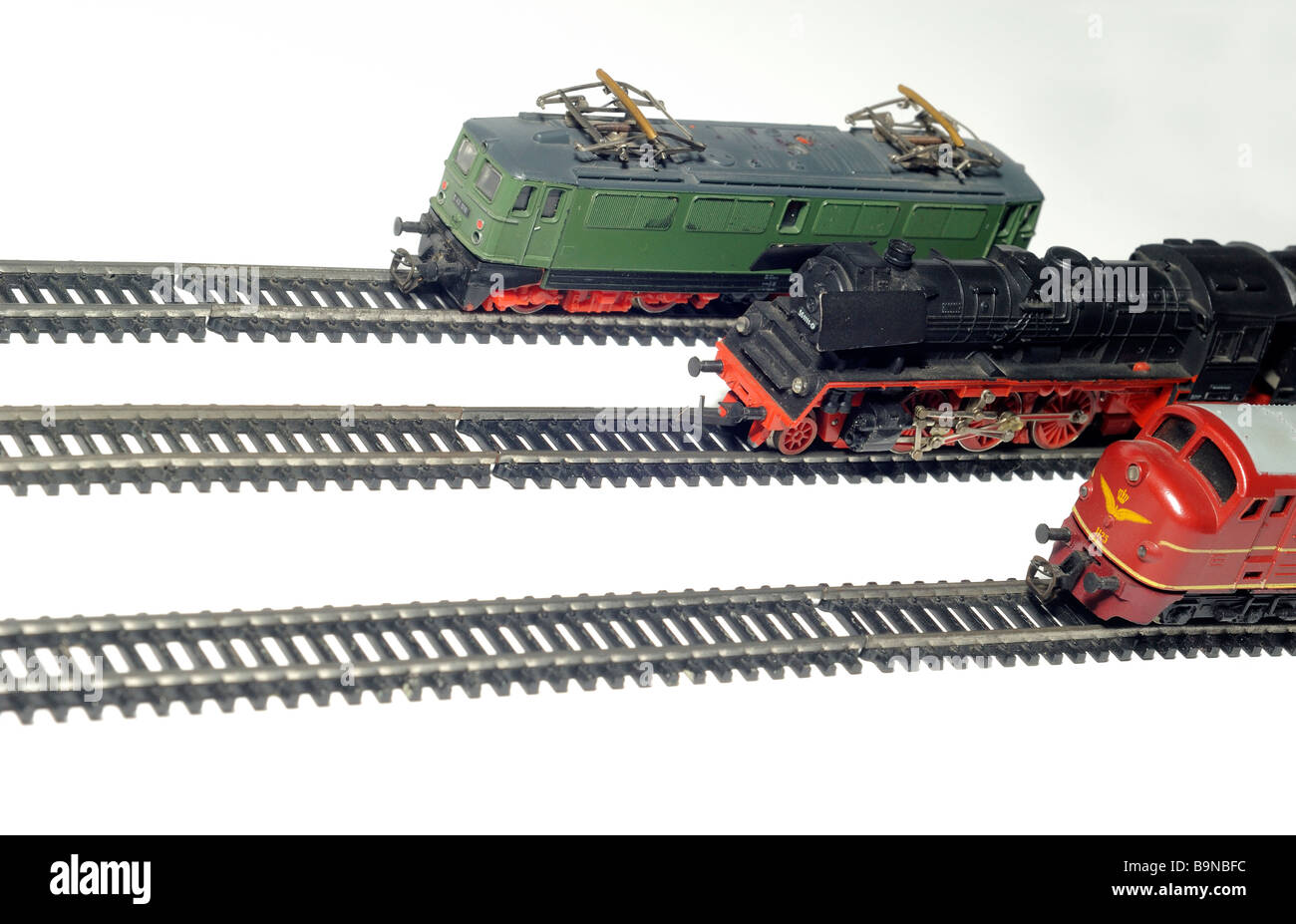 Steam, electric and diesel locomotives engine and tracks model railway ...