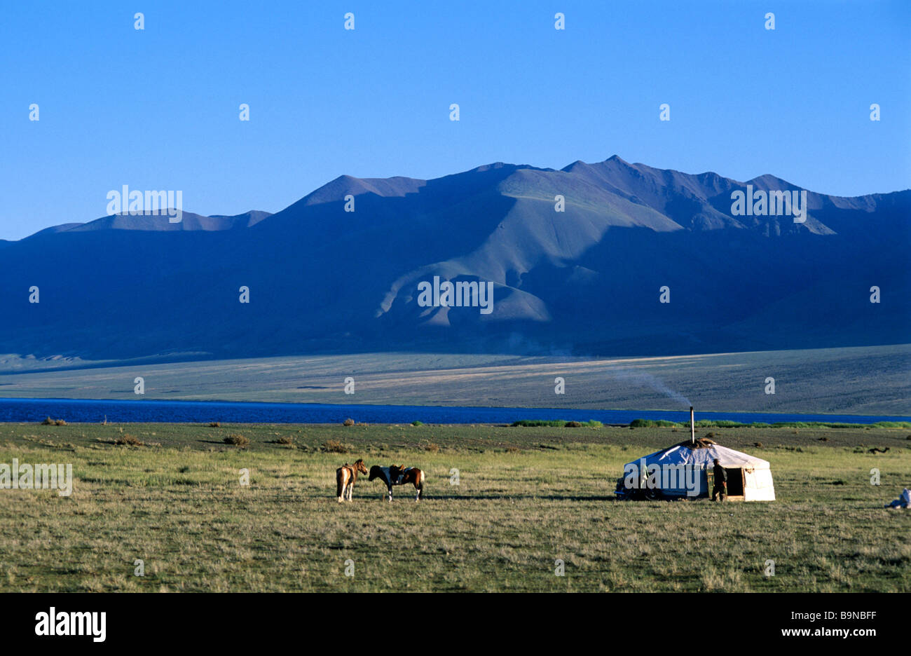 Mongolia, Uvs Province, Uüreg Nuur lake, nomadic camp Stock Photo - Alamy