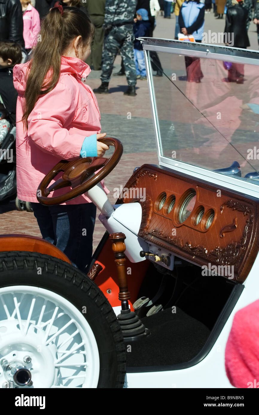 Little girl and retro car Stock Photo - Alamy