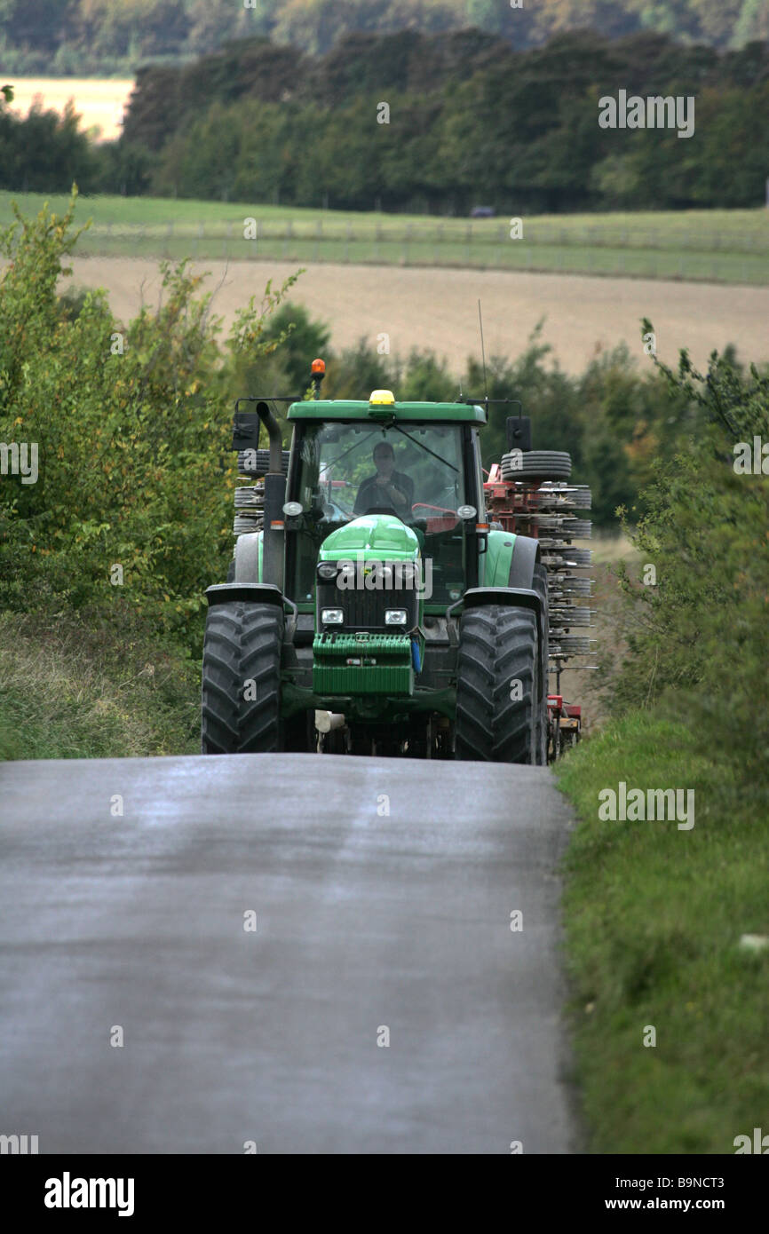 Tractor In A Narrow Country Lane Stock Photo - Alamy